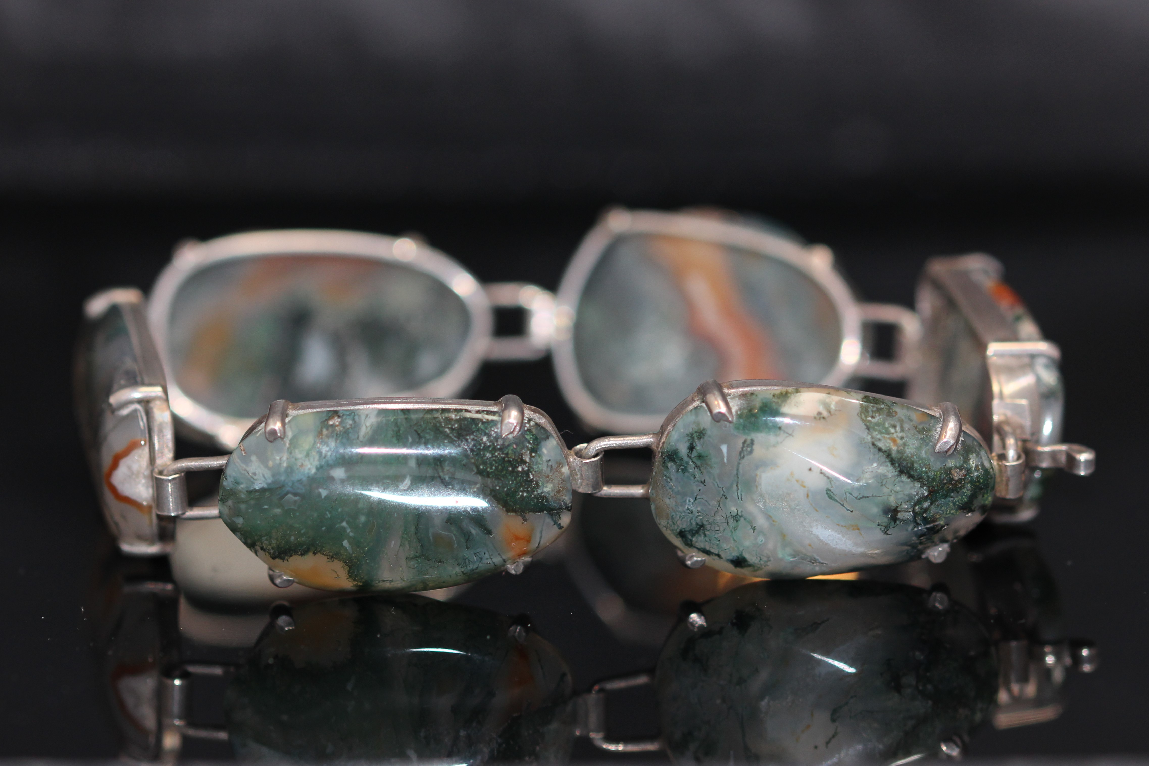 Moss agates – navette jewellery